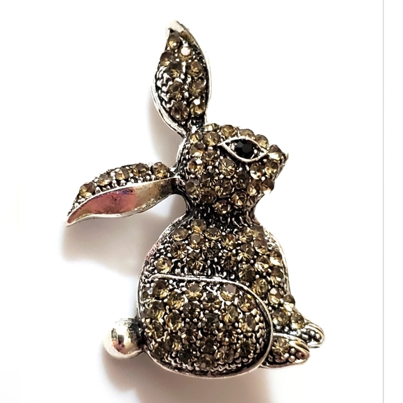 Jewelry | Bunny Rabbit Brooch Crystals Sparkly Gray Smoky Silver Small ...